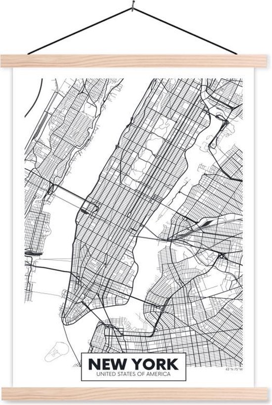 Posterhanger incl. Poster 40x53 cm - Schoolplaat - Kaart - New York ...