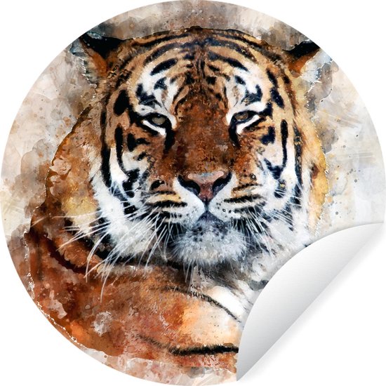 WallCircle - Muurstickers - Behangcirkel - Tijger - Schilderij - Oranje - 120x120 cm -... | bol