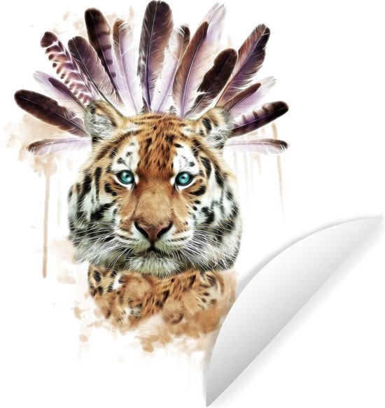 WallCircle - Muurstickers - Behangcirkel - Tijger - Wit - Kop - ⌀ 140 cm - Muurcirkel... | bol