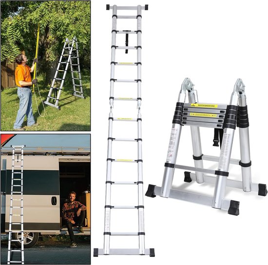 3,8 meter aluminium telescopische ladder, 1,9 meter + 1,9 meter ...