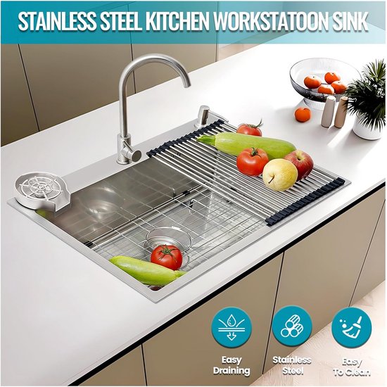 RVS Spoelbak Keuken - Grote Inbouw/Opbouw Afwasbak met Afdruiprek ...