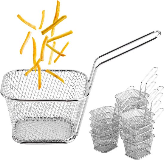Set van 12 Zilveren Mini Frietmandjes voor Serveren Friet en Snacks | bol