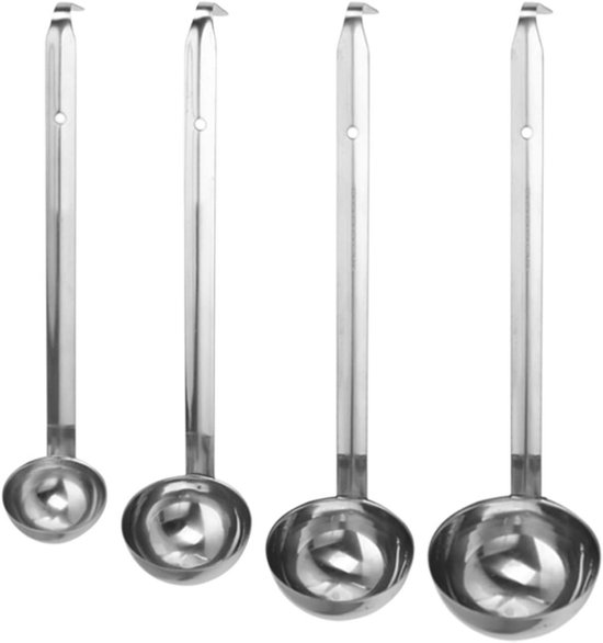 RVS Soeplepel Set van 4 met Houder en Lange Steel, Sauslepel 1/2/3/4 oz ...