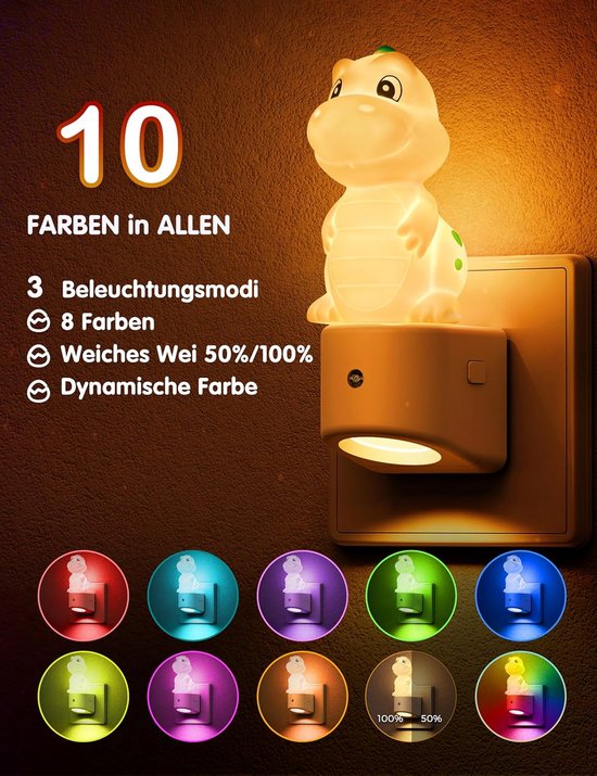 3D Dinosaur Nachtlampje met Schemersensor, RGB + Warm Wit ...