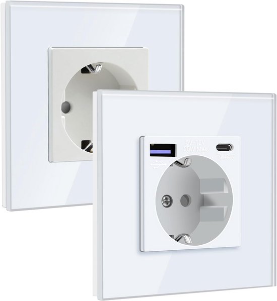 Inbouw Stopcontact met USB-C PD 20W en Standaard Stopcontact - Glazen ...