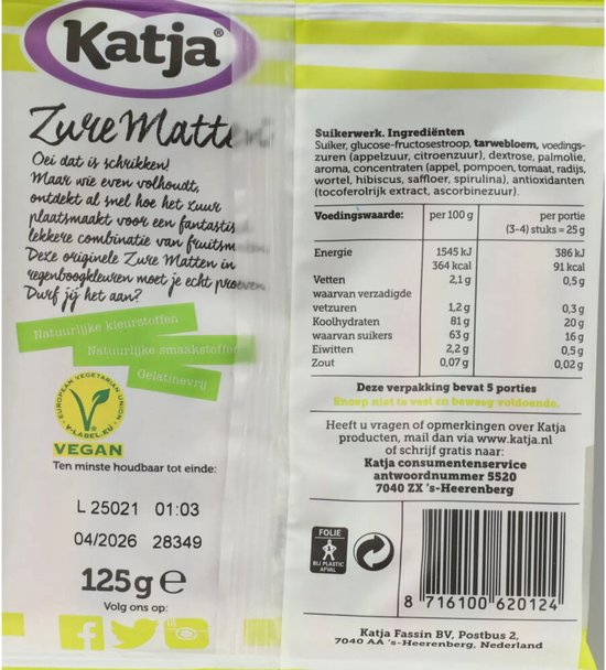 Katja Zure Matten Regenboog - 9 x 125 gr - Voordeelverpakking | bol