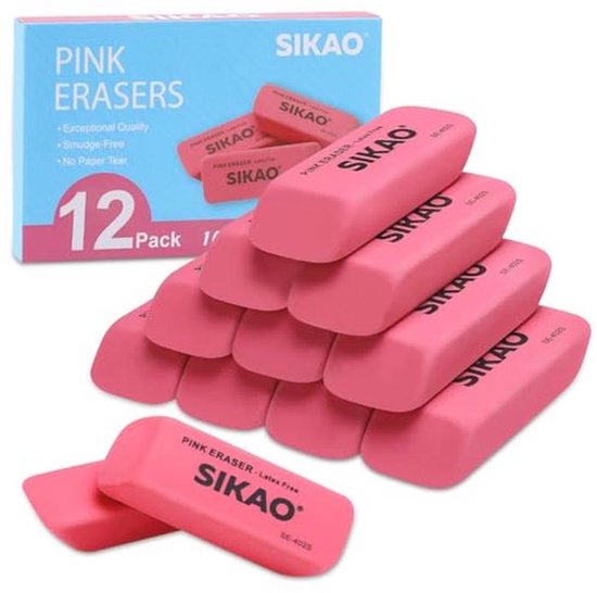 Roze gummen voor kinderen - 12 stuks latexvrije potloodgummen en ...