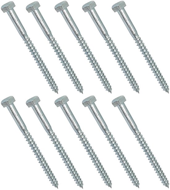 Set van 10 Houtschroeven Zeskantkop M6 x 80mm - Verzinkt Staal - Sterke ...
