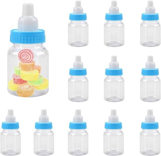 Allecta - Set van 12 baby shower gunsten - Blauwe mini plastic melkfles ...