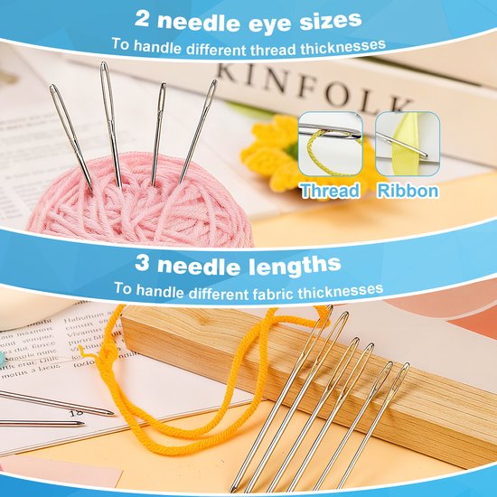 YONO Rijgnaalden Set - Naalden Met Oog - 12 Stuks - 3 Maten ...