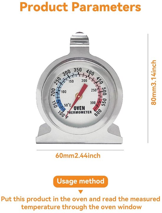 Rooster & Oventhermometer RVS Max 300°C - Nauwkeurige Keuken Accessoire ...