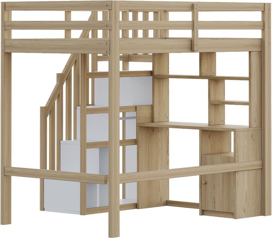 Sweiko Hoogslaper - 90 x 200 cm - Met bureau - Opbergplanken ...