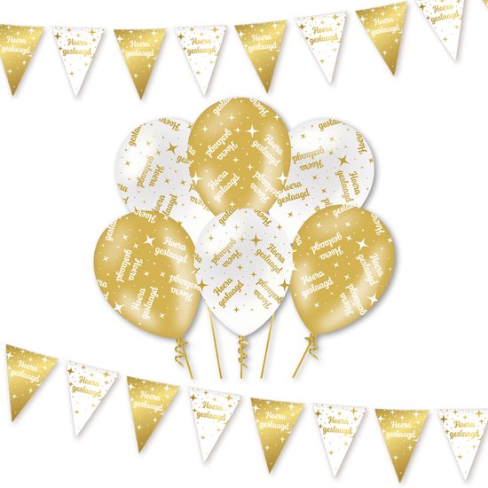 LUQ – Wit-Goud Glam Pakket Hoera Geslaagd – Luxe Slinger & Ballonnen ...