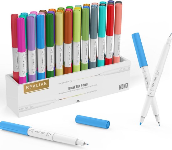Dual Tip Stiften Set (36 Stuks) met 33 Kleuren voor Tekenen en ...