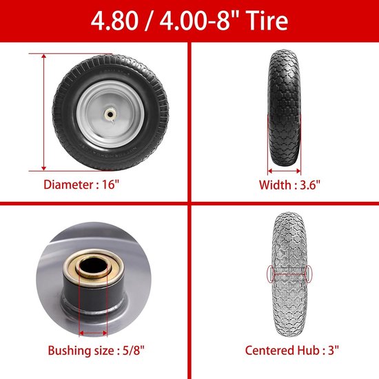 2x 16 Inch Lekvrije Solide Wiel met Band voor Kruiwagens en Tuinwagens ...