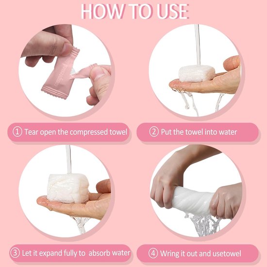 Compressed handdoek set - roze - 120 stuks - reis handdoek ...