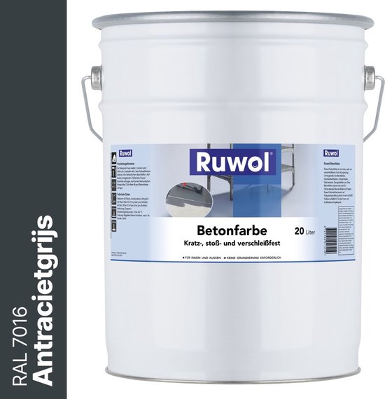Ruwol Betonverf Antracietgrijs (RAL 7016) 20 liter - Voor binnen en ...