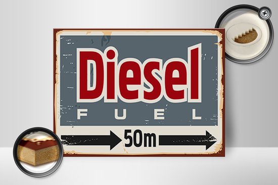 Holzschild Retro 40x30cm Diesel fuel 50 m | bol