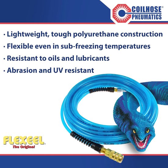 Flexeel versterkte polyurethaan luchtslang 1/4" ID 100' met industriële ...