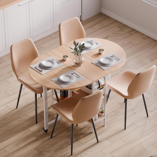 Mobile Folding Dining Table with Storage Shelves, Space-Saving ...