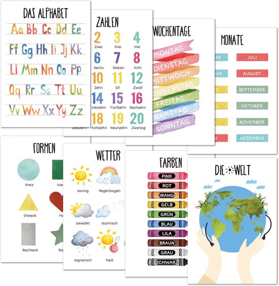 Ensemble d'affiches ABC A4 de 8 pour enfants - Leerposters, Affiches ...