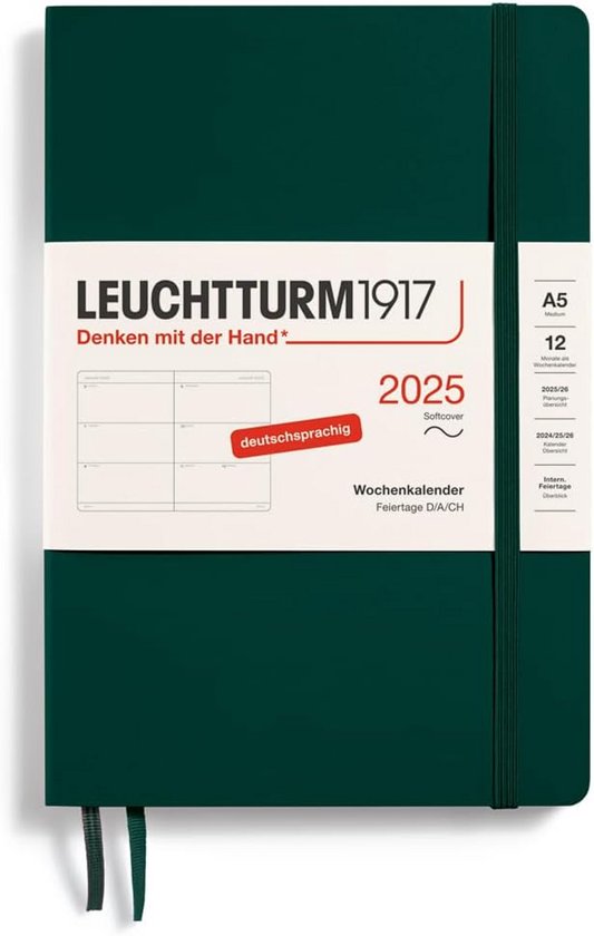 Weekkalender A5 Softcover 2025 Geliniëerd - 12 Maanden Planner Bosgroen ...