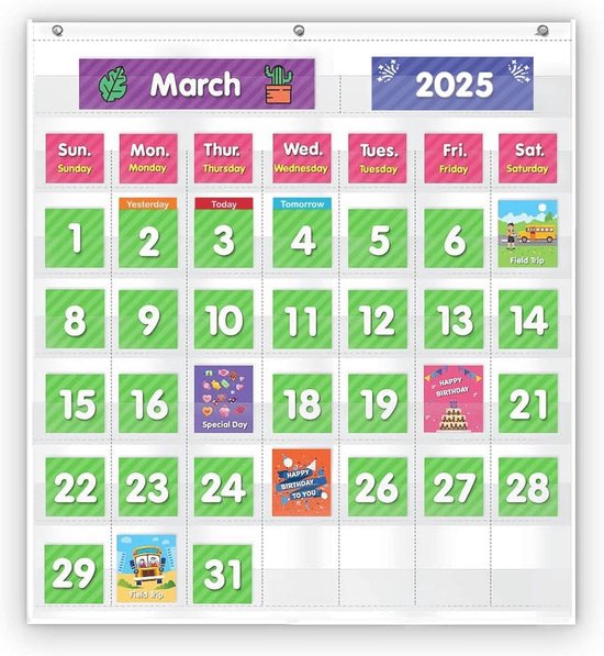 Maandelijkse Kalender Pocket Chart voor Kinderen - Leer & Organiseer ...