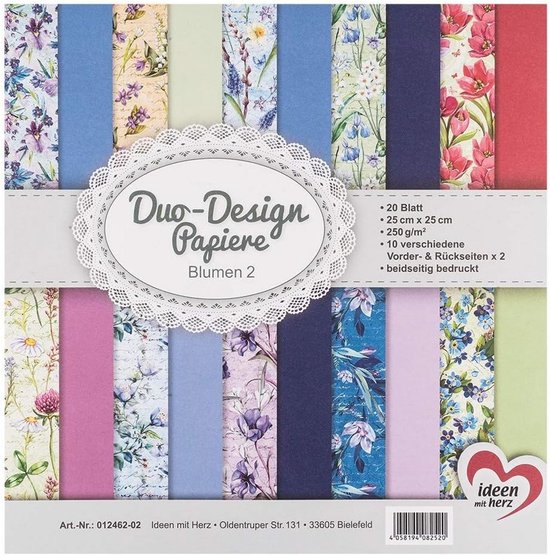 Duo-Designpapier Blok 20 Vellen 25x25cm – Perfect voor Scrappbooking en ...