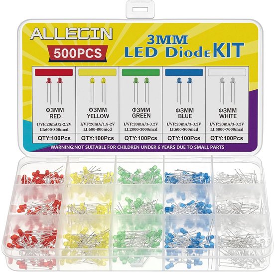 3 mm LED Diodeset - Assortiment van 5 Kleuren voor Doe-Het ...