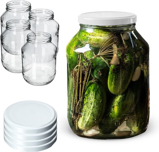 Set van 4 Grote Glazen Bewaarpotten 2,5L met Brede Mond - Ideaal voor ...