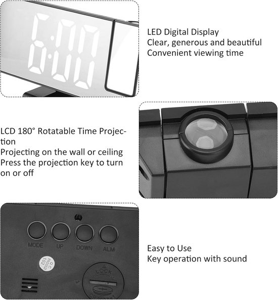 Digitale Projectie Wekker met Draaibare Projector voor Plafond en Muur ...