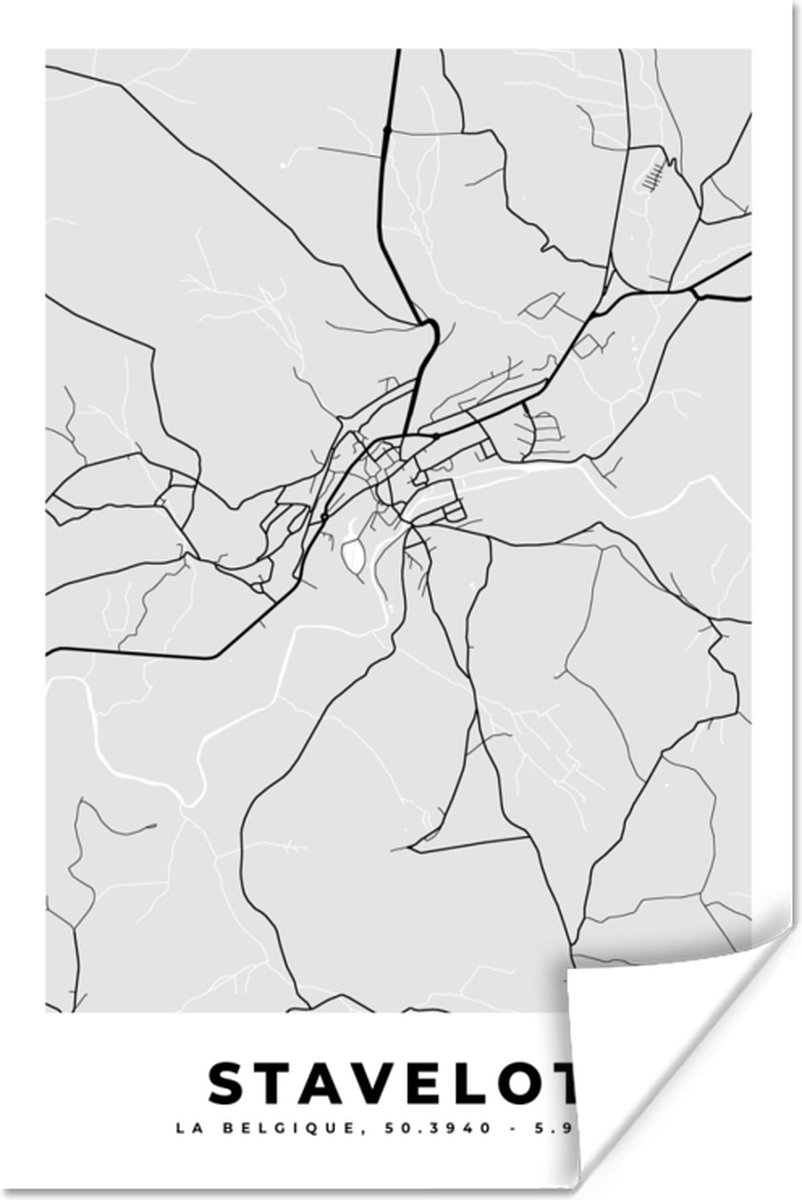 Affiche Zwart Wit - België - Carte - City Map - Map - Stavelot - 20x30 ...