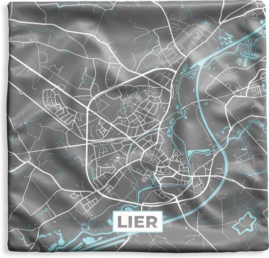 Kussenhoes 50x50 cm - België – Lier – Stadskaart – Kaart – Blauw ...