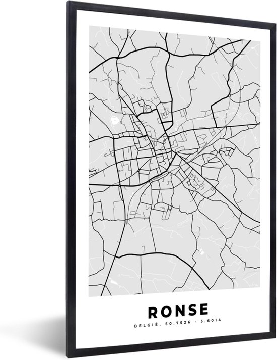 Fotolijst incl. Poster Zwart Wit- Plattegrond – Ronse – Zwart Wit ...