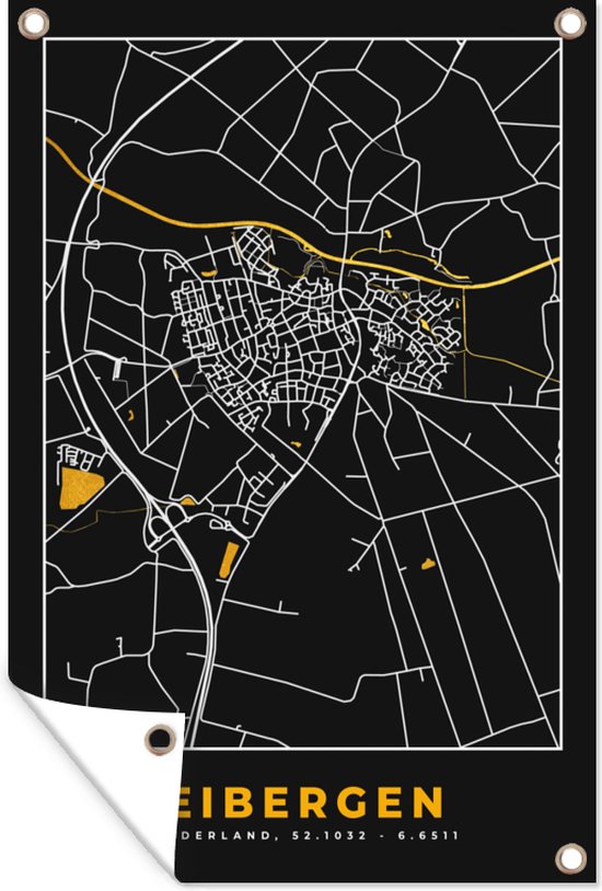 Muurdecoratie Eibergen - Goud - Stadskaart - Plattegrond - Kaart ...
