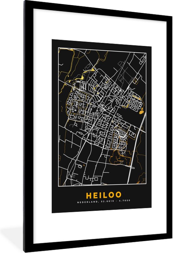 Fotolijst incl. Poster - Heiloo - Black and Gold - Stadskaart - Kaart ...