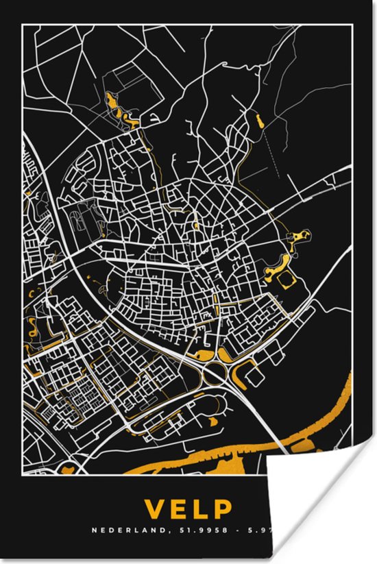 Poster Velp - Stadskaart - Goud - Plattegrond - Kaart - 60x90 cm | bol