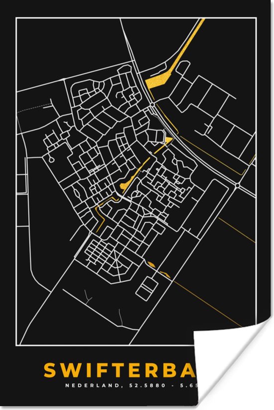 Poster Swifterbant - Black and Gold - Stadskaart - Plattegrond - Kaart ...