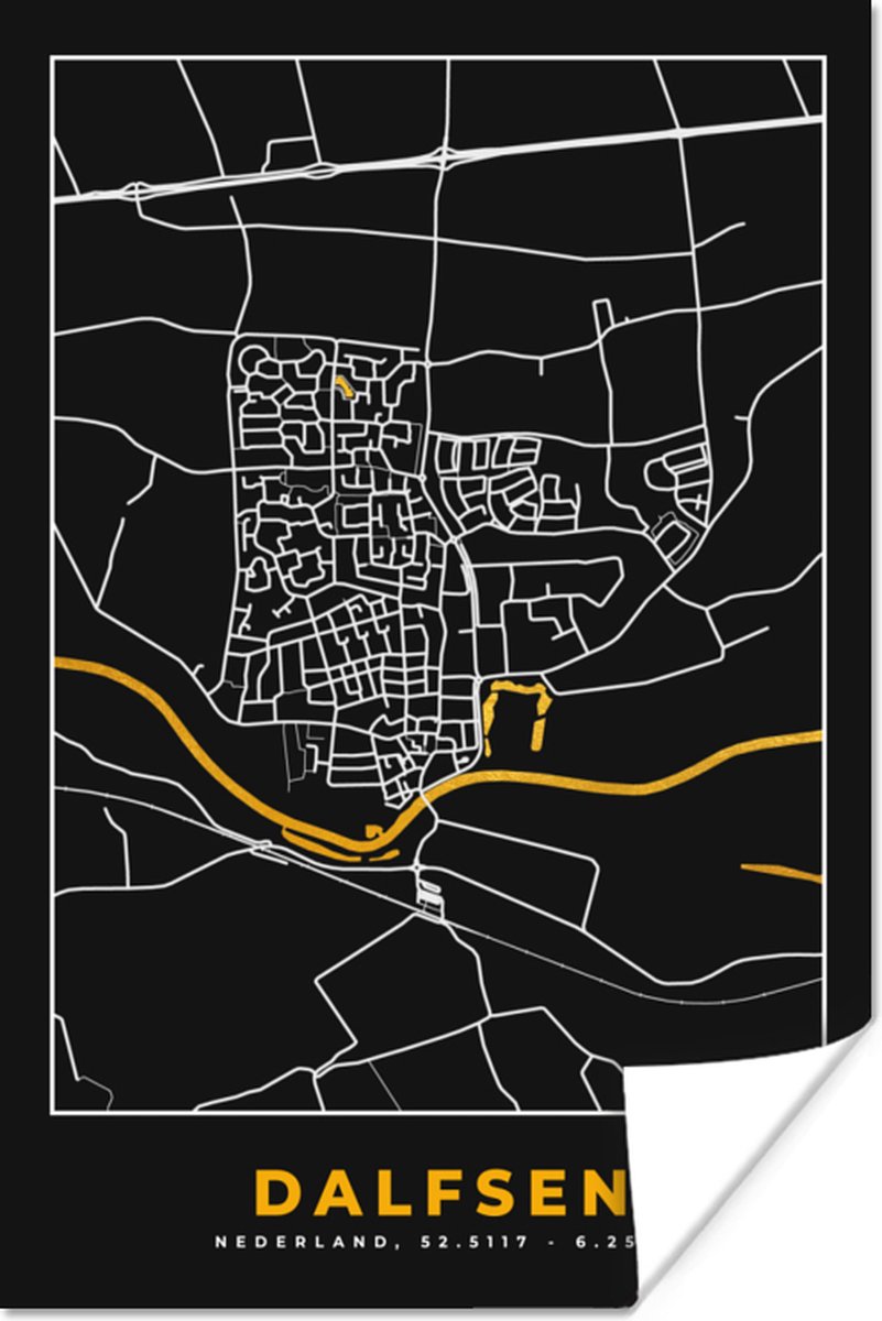 Affiche Dalfsen - Black and Gold et Or - Plan d'étage - Carte - Plan de ...