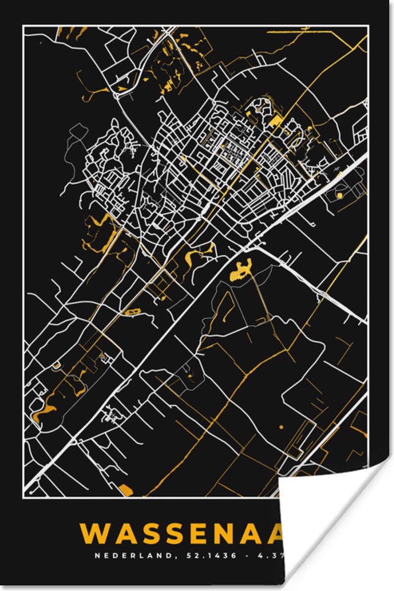Poster Wassenaar - Black and Gold - Stadskaart - Plattegrond - Kaart ...