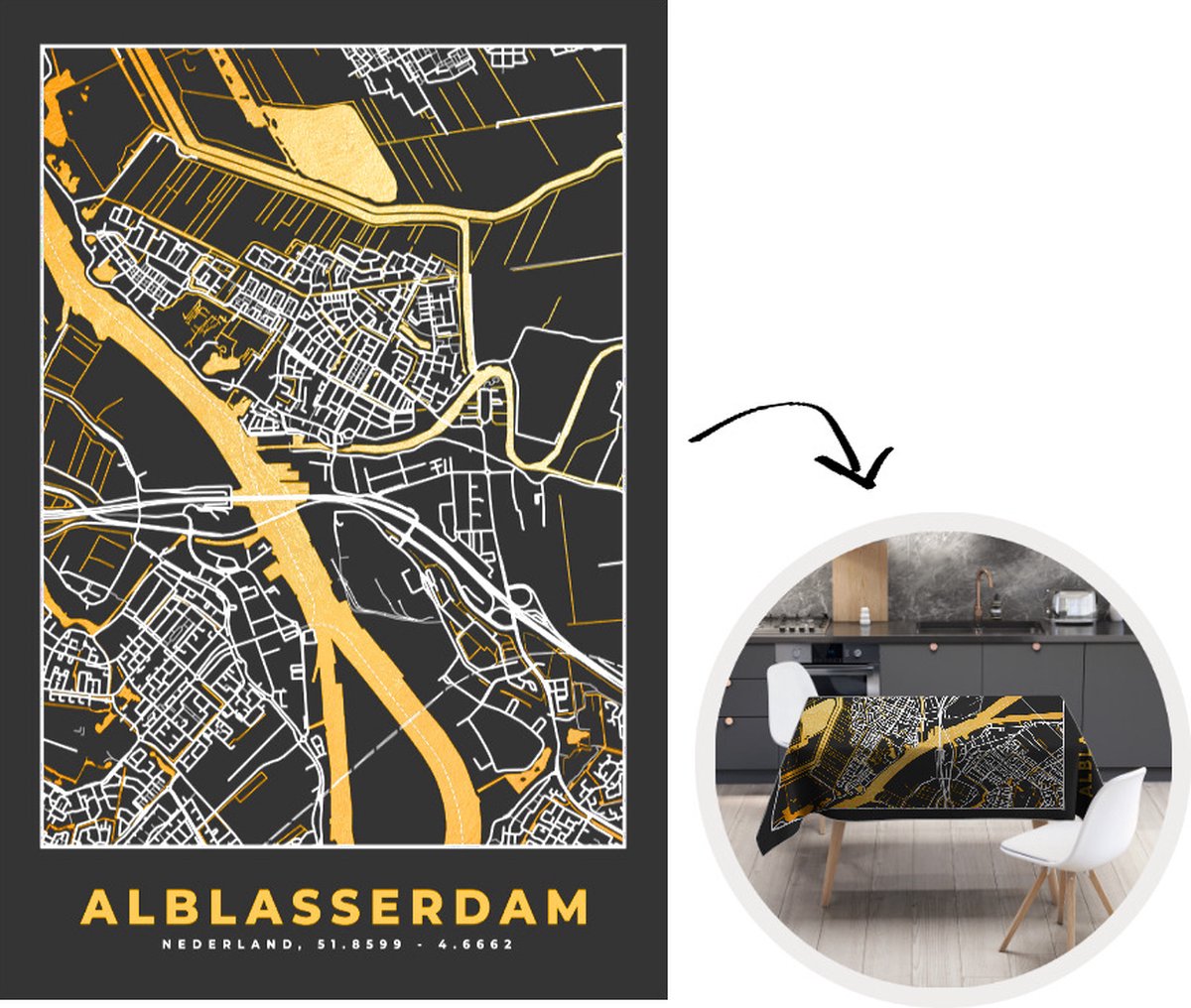 Tafelkleed - Tafellaken - 180x260 cm - Plattegrond - Alblasserdam ...