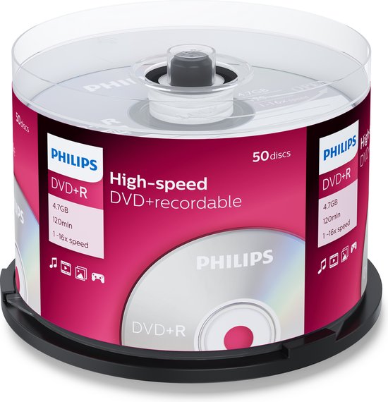 Philips DVD+R - 4,7GB - Speed 16x - Spindle - 50 stuks - DR4S6B50F | bol.com