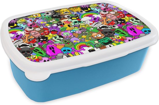 Broodtrommel Blauw - Lunchbox - Brooddoos - Tieners - Monster - Doodle ...