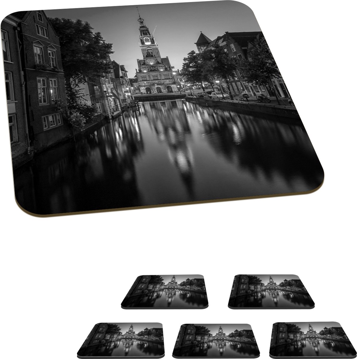 Onderzetters voor glazen - Weerspiegeling van de Waag in een gracht in ...