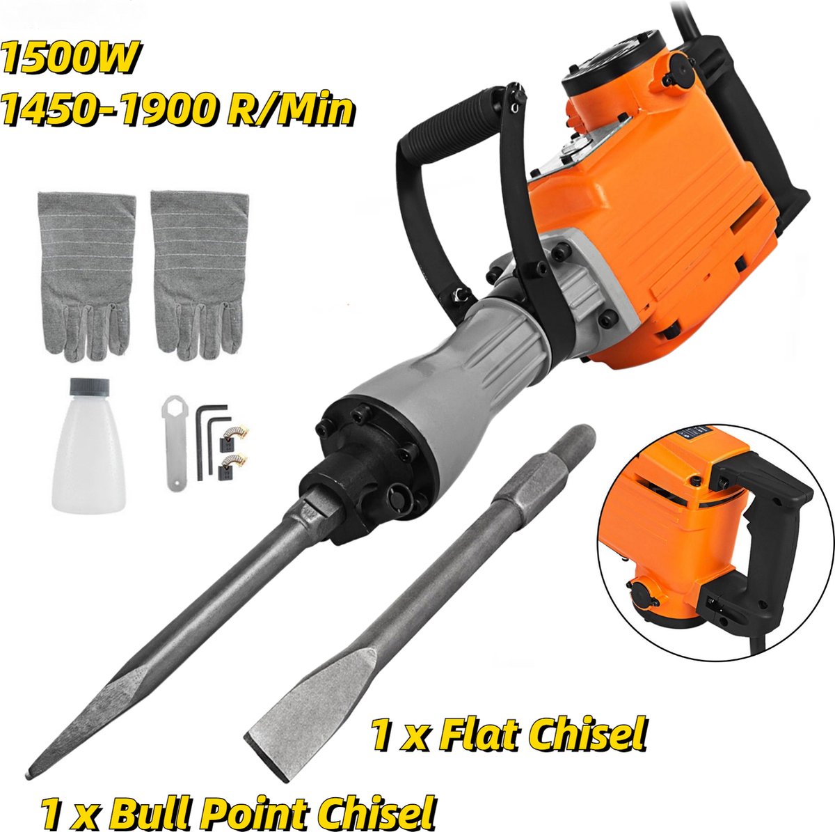 Elektrische sloop Jack Hammer - 1500W - met 2 beitels Heavy-Duty ...