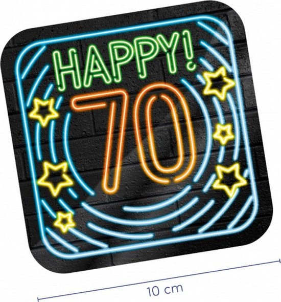 onderzetters Neon 70 jaar 10 cm karton 6 stuks | bol.com
