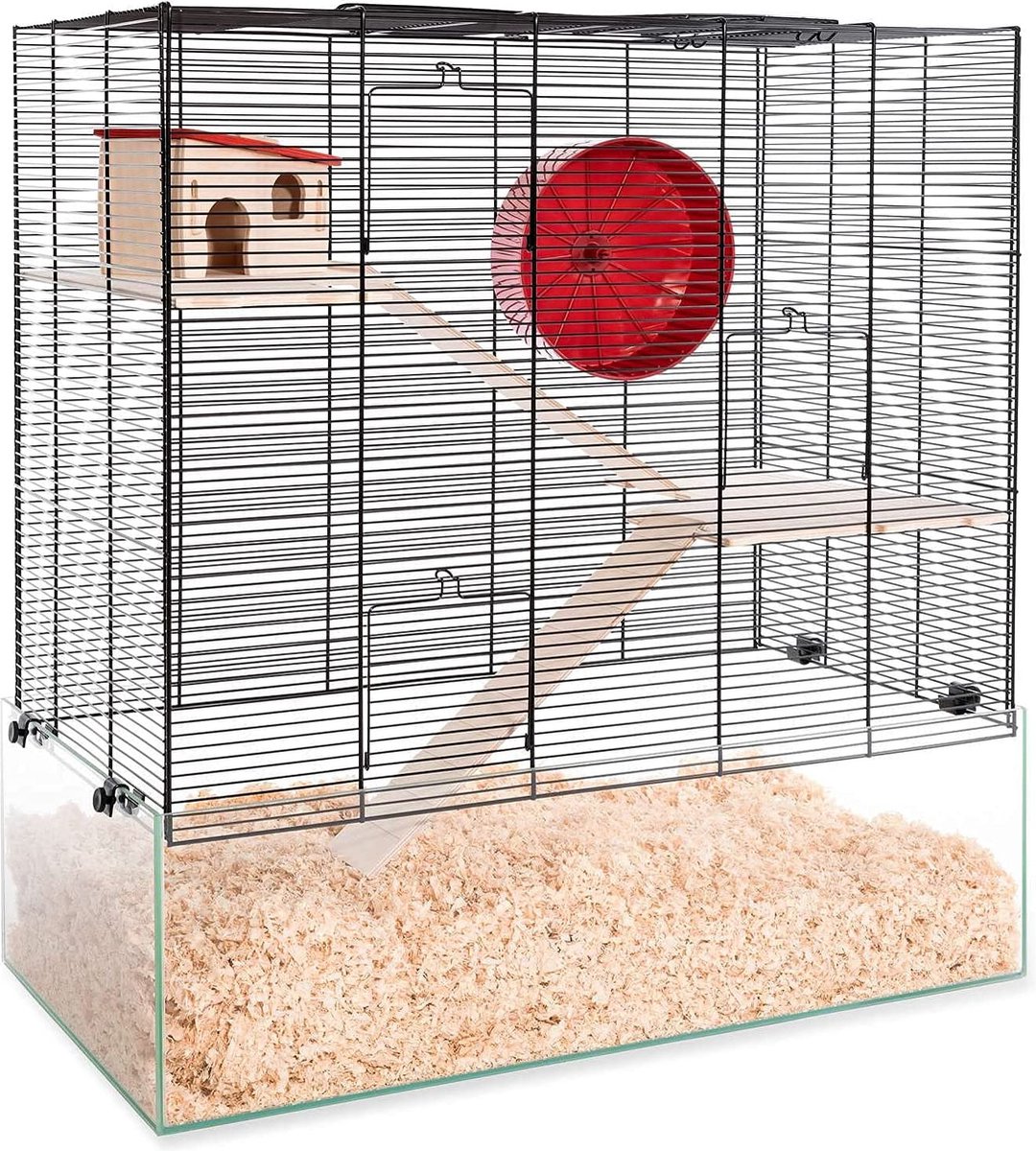 Exxen Muizen- en hamsterkooi, groot nagarium met glazen bak en 2 houten ...