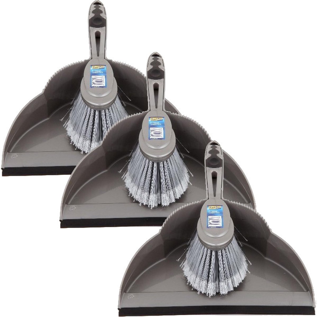 3x Stoffer en blik zilver - Sorbo kunststof kamerveger/handveger met ...