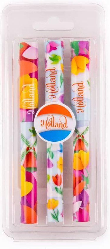 Pennenset Holland geel en rood met getekende tulpen en molens | bol