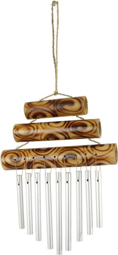 Windgong bamboe Gebrand Recht S - Bamboe - 35x17x3 cm - Bruin - India ...